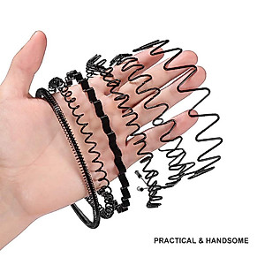 Nomakk 6 Pieces Metal Headbands Wavy Hairband Spring Hair Hoop Sports Fashion Hair Bands Unisex Black Elastic Non Slip Simple Headwear Accessories
