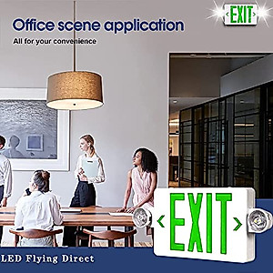 LED Exit Sign with Emergency Light, Green Exit Sign Light with 90 Minute Battery Backup, Green Letter Emergency Exit Sign Light with Two Adjustable Heads, AC 120-277V, UL Listed (6-Pack, Green)