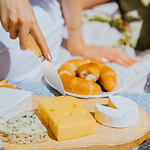 Bekith 8 Pieces Set Cheese Knives with Bamboo Wood Handle - 2 Cheese Knife, 2 Cheese Shaver, 2 Cheese Fork and 2 Cheese Spreader