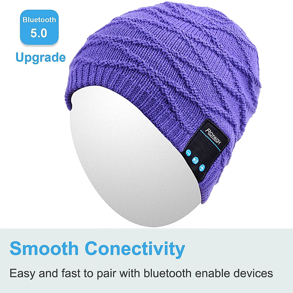 Rotibox Winter Washable Bluetooth Music Beanie Luxury Soft Warm Skully Knit Hat Cap w/Wireless Headphone Headset Earphone Microphone Hands Free for Excrise Gym Sports Fitness Running Skiing - Purple