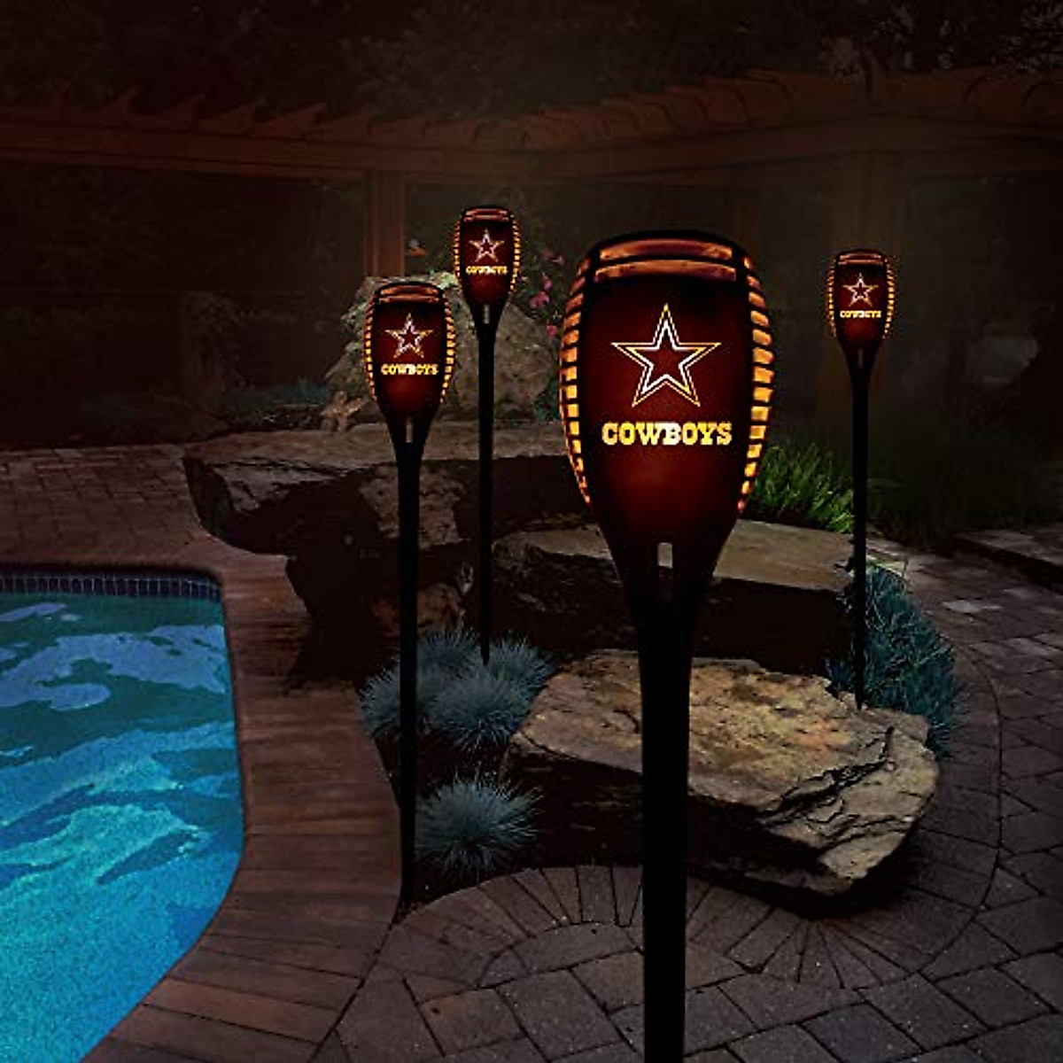 Sporticulture Dallas Cowboys 36 Inch Tall LED Torch Light-Emulates Flickering Flames-Auto On & Off Outdoor Waterproof Landscape Lighting Decoration-Security Light for Any Patio, Yard & Walkway