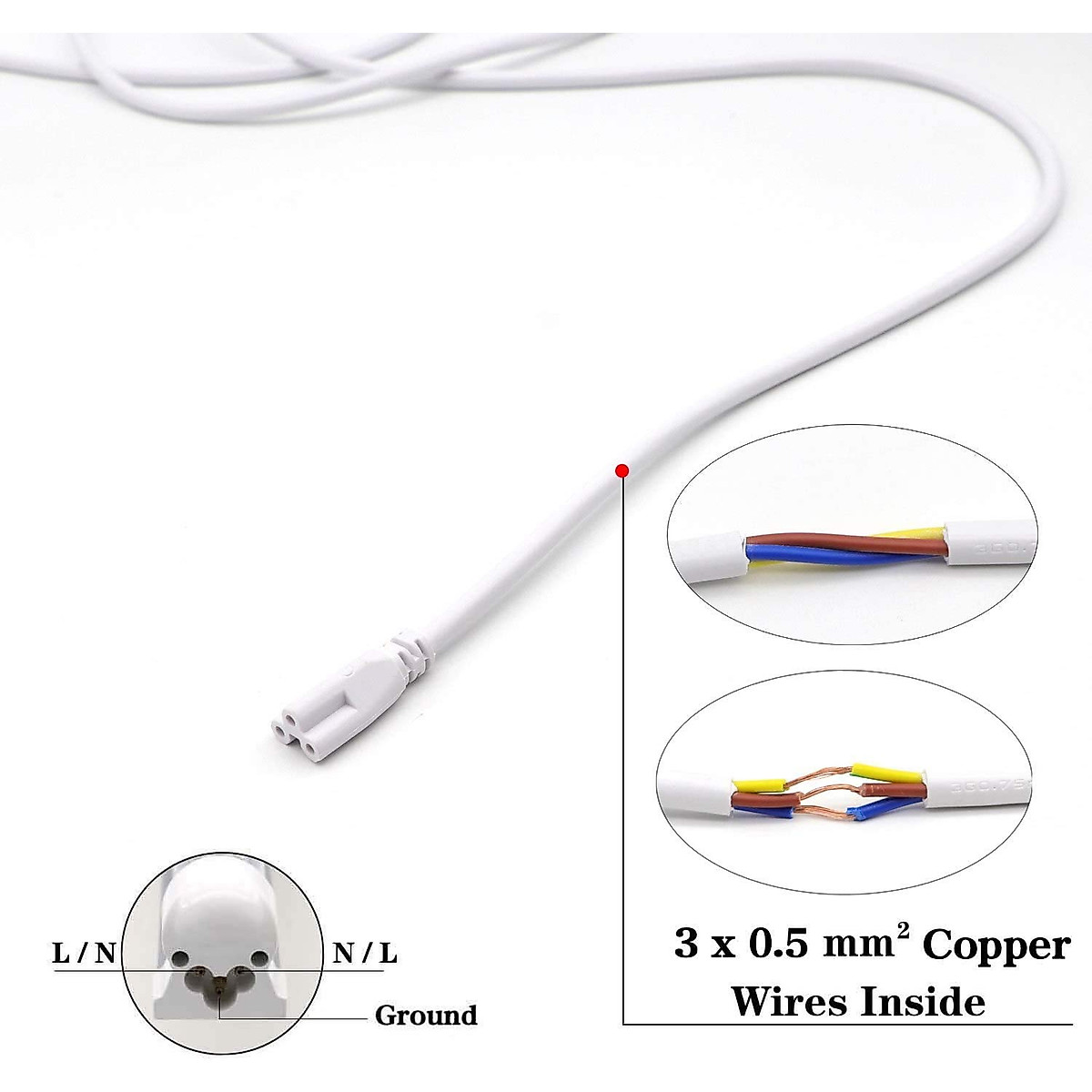 10FT (118-7/64") T5T8 Tube Light Fixture LED Linkable Cord, Double end Connector Cable, Power Extension Wire for LED Integrated Single Fixture, Shop light, Garage Light, Under Cabinet Light, Pack of 4