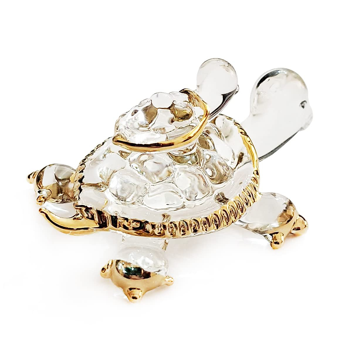WitnyStore Tiny 2½" Long Clear Gold Mom And Baby Tortoise Figurine Miniature Hand Blown Painted Glass Turtle Chelonian Aquatic Reptile Small Crystal Animals Decorative Collectible Figurines Décor Gift