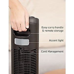 HOLMES 42" Digital Tower Fan with Accent Light, ClearRead Display, High/Low Brightness Level, 90° Oscillation, 5 Speeds, 4 Modes, 8-Hour Timer, Home, Bedroom or Office, Remote Control, Matte Black