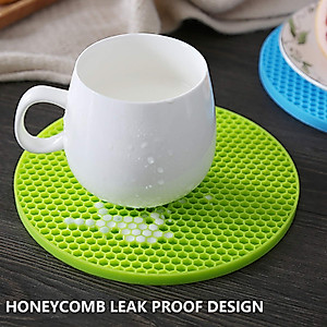 6 Pack Silicone Trivets Pot Mat Round,Pan Pot Holders Set Heat Resistant-Resistant (440ºF) & Eco-Friendly,Insulation,Non Slip Silicon Hot DishTrivet for Kitchen DiningTable Countertop,with 8 hooks