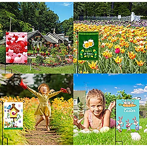 Seasonal Garden Flags Set of 12 Double Sided Burlap 12.5 x 18 Inch House Flags,Small Garden Flags for Outside,Easter Spring Summer Garden Flags,Seasonal Flags for Outdoor Decorations Flags