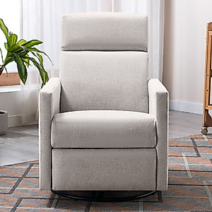 NCKMYB Modern Swivel Glider Recliner Chair, Linen Upholstered Reclining Sofa Chair Rocker Recliner for Living Room Home Office (Tan)