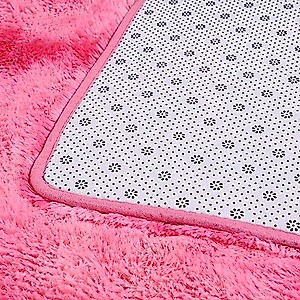 Vocrite Pink Area Rug for Girls Bedroom, Fluffy Shag Rugs for Living Room, Shaggy Furry Fuzzy Faux Fur Rug for Nursery Kids Room, Cute Pink Home Decor for Dorm Playroom 4x6 Ft, Hot Pink