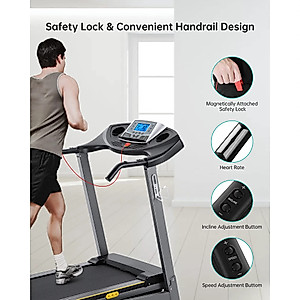 Treadmill with 12% Auto Incline Folding Home Treadmill Supports Max 8.5 MPH Speed Running Machine with 15 Preset Programs Handrail Control Tracking Pulse for Home Use MAX.Capacity 220lbs