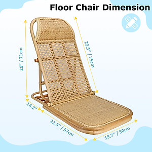 Sienson Beach Chair Folding Portable, 4-Level Adjustable Chaise Lounge, Rattan Beach Chair, Floor Wood Chair,Pool Lounger Recliner, Portable Wicker Beach for Pool Home Yoga Meditate Office Relaxation