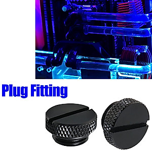 LUORNG 4PCS Plug Fitting with O-Ring for PC Water Cooling Systems, Computer Water-cooled Water Stop Plug-G1/4 Thread