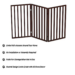 Home Pet Gate Collection - Dog Gate for Doorways, Stairs, or Rooms - 32-Inch Freestanding, Folding, Accordion-Style Wooden Indoor Dog Fence by PETMAKER (Brown)