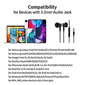 TITACUTE 3.5mm Earbuds Noise Canceling Headphones with Microphone Magnetic in-Ear Wired 3.5mm Jack Earphone for Moto G Power Pure Google Pixel 4a 3a 5a Samsung S10 S10e S9 A03s A52 A14 A12 A13 Black