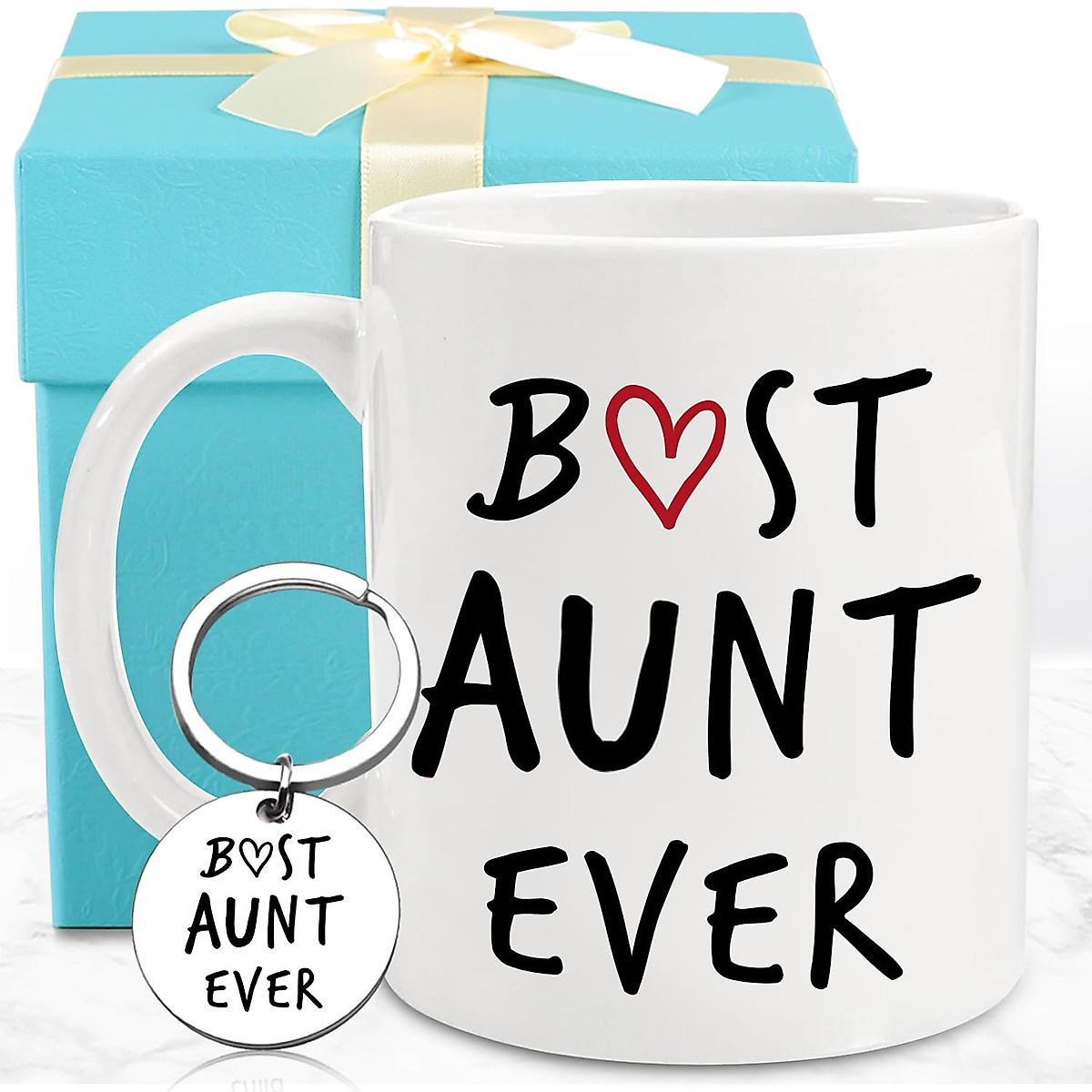 Scritism Best Aunt Mug Gifts For Aunt From Niece Nephew Auntie Birthday Gift 11oz White Best Aunt Ever Coffee Mug Christmas Mothers Day Presents For Aunt Auntie Cup Gift Set With Keychain