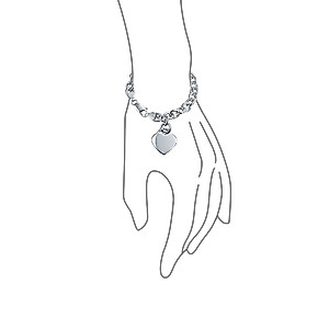 Bling Jewelry Personalized Substantial Solid Link Heart Shape Tag Charm Bracelet 8 Inch For Women Teens .925 Sterling Silver Made in Italy Custom Engraved