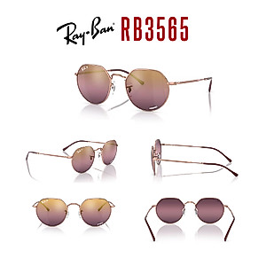 Ray-Ban Jack RB3565 53MM Rose Gold/Crystal Lens Mirror Red Gradient Polarized Chromance Rounded Hexagonal Sunglasses for Men for Women + BUNDLE With Designer iWear Eyewear Kit