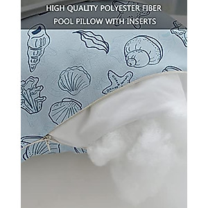 Recliner Head Pillow Ledge Loungers Chair Pillows with Insert Ocean Animals Shells Starfish Graffia Style Blue Background Lumbar Pillow with Adjustable Strap Patio Cushion for Sofa Bench Couch, 2 PCS