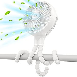 GUSGU Mini Stroller Fan Clip-on for Baby, Small Portable Fan Rechargeable and Handheld, USB Cooling Fan with 3 Adjustable Speeds and Flexible Tripod for Travel, Car Seat, Camping, and Bedroom