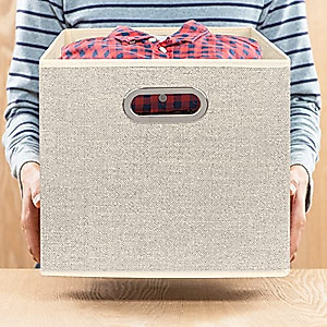 BiSiViO 13 Inch Fabric Cube Organizer, Foldable Cube Storage Bins Basket, Closet Organizers Box, Home Organizers with Handle for Shelves, Closet, Kallax, Office, 2 Packs (Beige)