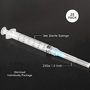 BSTEAN 25 Pack 3ml Disposable Syringe with 23Ga 1.0 Inch Needle, Individual Package