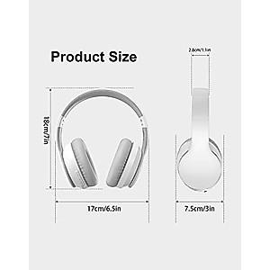 rockpapa E7 Over Ear Wireless Bluetooth Headphones with Mic Include Travel Case, Foldable Wired/Wireless Headphones with Microphone for Kids Childrens Boys Girls Teen Youth Adult White Grey