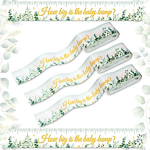 3 Rolls Baby Shower Measure Belly Game Baby Shower Games How Big Is Baby Bump Belly Measuring Tape for Gender Reveal Games Party Supplies, 2 Inch x 115 Ft (Leaves Style)