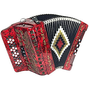 SofiaMari NSM3412 Accordion Package: 34 Button, 12 Bass, 3 Switch Accordion with Case and Straps (Fa/FBE, Red Pearl)