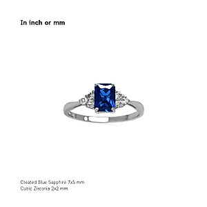 Silvershake Created Blue Sapphire Octagon 7x5 mm 925 Sterling Silver Engagement Ring Size 7