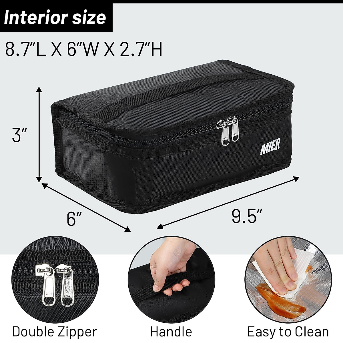 MIER Portable Thermal Insulated Cooler Bag Mini Lunch Bag for Kids, Black