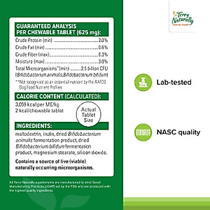 Terry Naturally Animal Health Probiotic Daily - 60 Chewable Tablets - Probiotics for Dogs, Beneficial Intestinal Bacteria to Maintain Healthy Gut Flora & Digestion - Canine Only - 60 Servings