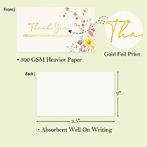 Crisky 150 PCS Thank You Cards for Small Business 4 Assorted Watercolor Wild Flower Thank You for Supporting My Small Business Cards (Gold Foil Calligraphy)