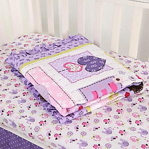 Wowelife Elephant Crib Bedding Set 100% Cotton 3-Piece Baby Bedding Set Purple Elephant Owl Nursery Bedding Set Crib Sheet Sets for Boy and Girl