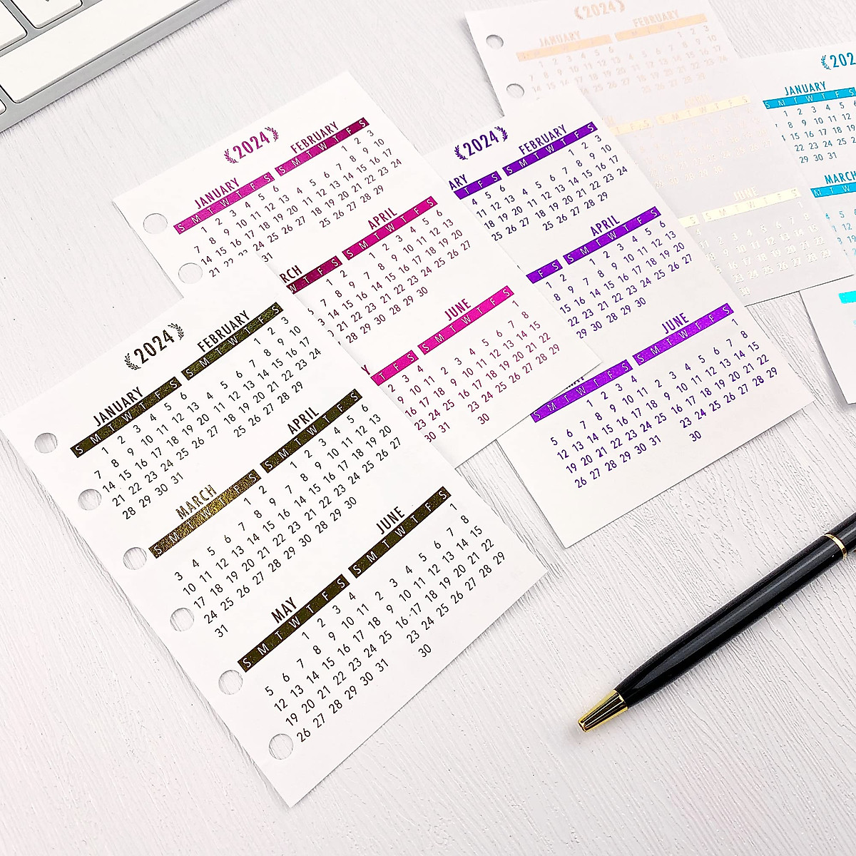 Foiled Pocket Rings Month on 2 Pages Deluxe Planner Calendar Refill, 3.2" x 4.7" | 81mm x 120mm, Sunday Start, Dated Monthly View, Choose 12 Months