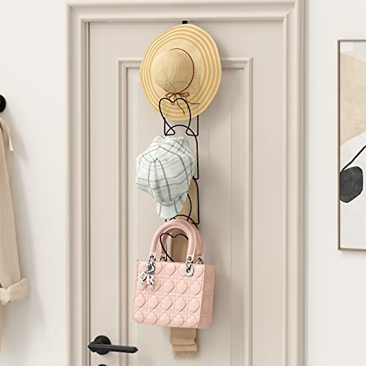 LINFIDITE 10 Pack Hat Rack Hanger Holder Organizer Closet Hanging Baseball Cap Display Storage Rack Wig Rack Over Door Wall Mounted for Scarves Handbags Towels Clothes Ties w Hanging Hook Black