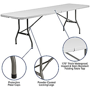 Flash Furniture 8' Bi-Fold Granite White Plastic Event/Training Folding Table Set with 10 Folding Chairs