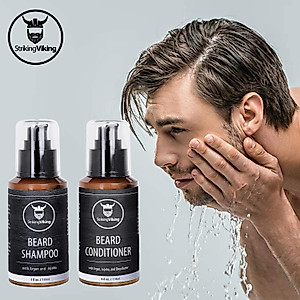 Striking Viking Beard Balm and Beard Shampoo and Conditioner Bundle with Argan and Jojoba Oils