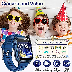 Kids Game Smart Watch for Kids with 24 Puzzle Games HD Touch Screen Camera Music Player Pedometer Alarm Clock Calculator Flashlight 12/24hr Kids Watches Gift for 4-12 Year Old Boys Toys for Kids