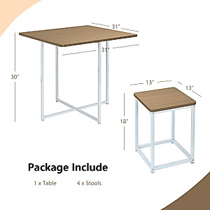 COSTWAY 5 Piece Dining Table Set, Counter Kitchen Table and Chair Set for 4 Includes 1 Square Table and 4 Stools, Space-Saving Pub Dining Set for Living Room, Breakfast Nook, Coffee Shop (Natural)