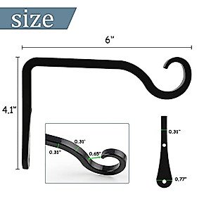 BOLITE 18032 Hanging Plant Brackets, 6 Inch Plant Hooks, Decorative Wall Plant Hanger for Hanging Bird Feeders, Planters, Lanterns, Wind Chimes, Indoor & Outdoor Home Decors, 2 Pack, Black