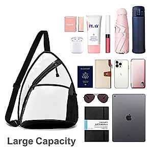 Clear Sling Bag, Stadium Approved Clear Sling Backpack, PVC Crossbody Shoulder Backpack, Transparent Casual Chest Daypack with Adjustable Strap for Men Women Outdoor Travel, Black
