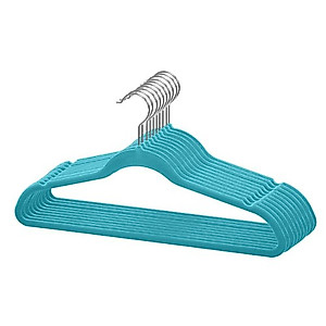 Velvet Clothes Hangers (Pack of 10), Turquoise, by Home Basics | Felt Hangers for Tops, Jackets, Dresses, and Pants | Contoured Hangers with Notches | Ultra-Thin Space Saving Clothes Hangers