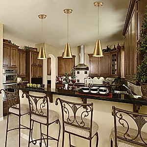 Gold Pendant Lights Kitchen Island,Dining Room Light Fixtures Over Table 3 Pack with Brushed Brass Cone Metal Shade, Modern Farmhouse Mini Chandeliers,Adjustable Cord Hanging Lighting for Bar,Sink