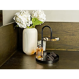 ikloo Round Tabletop 2-Tier Black Steel Cupcake Stand, Jewelry Organizer, Durable Attractive Jewelry Storage Rack | Desktop Tray for Dessert, Key & Accessories Storage in Bedroom, Bathroom, Entryway.