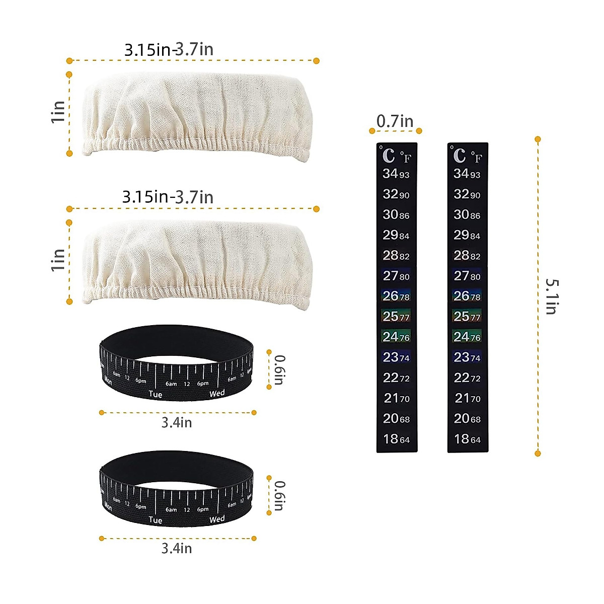 Replacement Set for Sourdough Starter Jar Kits with Cloth Cover, Temperature Gauge, and Date Bands - Upgrade Your Fermenting Experience