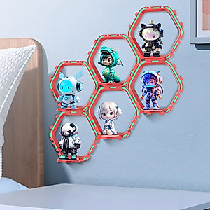Ninoge 8PCS Riser Display Shelf for Funko POP Figures, Glow in the Dark Floating Wall Shelves Display Ledge for Organizer and Decoration, Collectible Figure Display Stands, Red