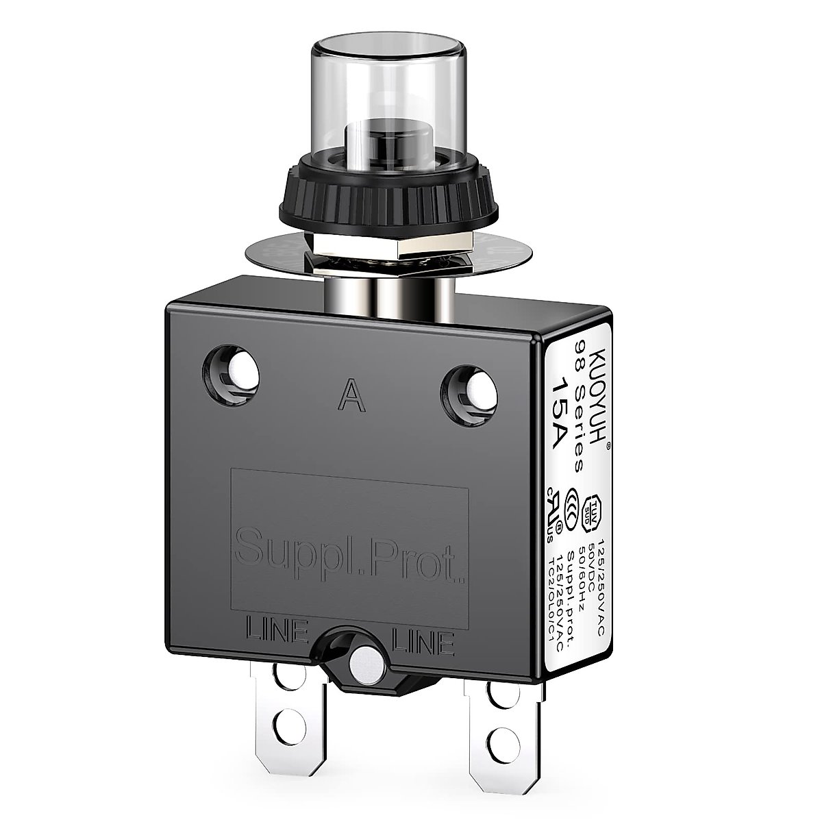 Thermal Circuit Breaker, DIYhz 20 Amp Push Button Manual Reset Circuit Breaker with Quick Connect Terminals and Waterproof Button Transparent Cap 32V DC 125/250VAC 50/60Hz