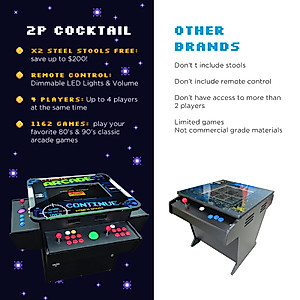 Creative Arcades Full Size Commercial Grade Cocktail Arcade Machine | 4 Player | 1162 Games | 26" LCD Screen | 3 Sided | Square Glass Top |4 Sanwa Joysticks | Trackball | 2 Stools | 3 Year Warranty