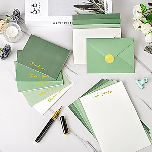 VEEYOL 100 Sage Green Thank You Cards with Envelopes, 5x3.75 Inches Gold Foil Thank You Notes For Wedding, Baby Shower, Graduation, Bridal, Business, Anniversary