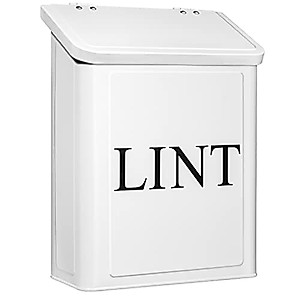 Calindiana Modern Farmhouse Metal Magnetic Lint Bin for Laundry Room Decor and Accessories with Lid and Laundry Room Organization and Storage Wall Mount Space Saving Washer and Dryer Trash Can, White
