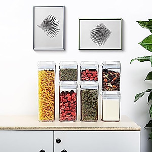 OMNISAFE Airtight Food Storage Container Set, 7Pcs Kitchen & Pantry Organization Containers, BPA Free Clear Plastic Canisters for Cereal, Sugar & Dry Food with Easy Lock Lid, Include 9 Labels,